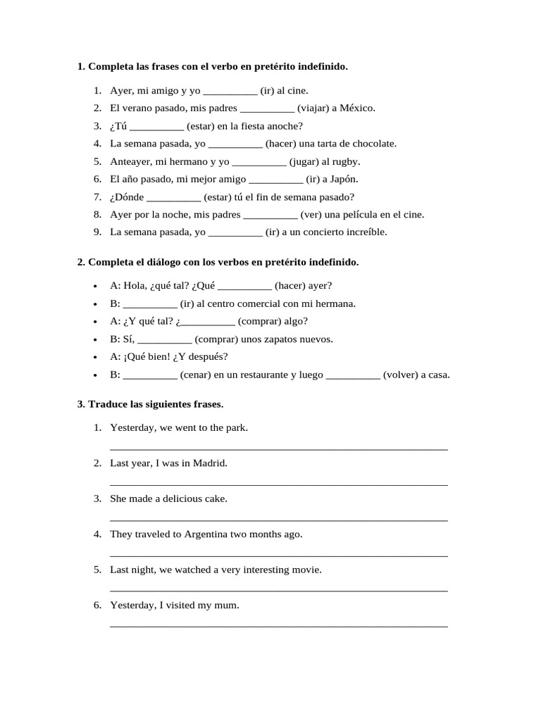 Preterito Actividades | PDF