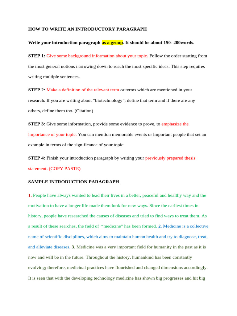How To Write An Introduction Paragraph | PDF