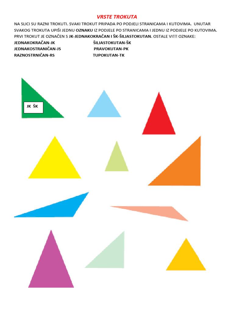 Radni List-Vrste Trokuta | PDF