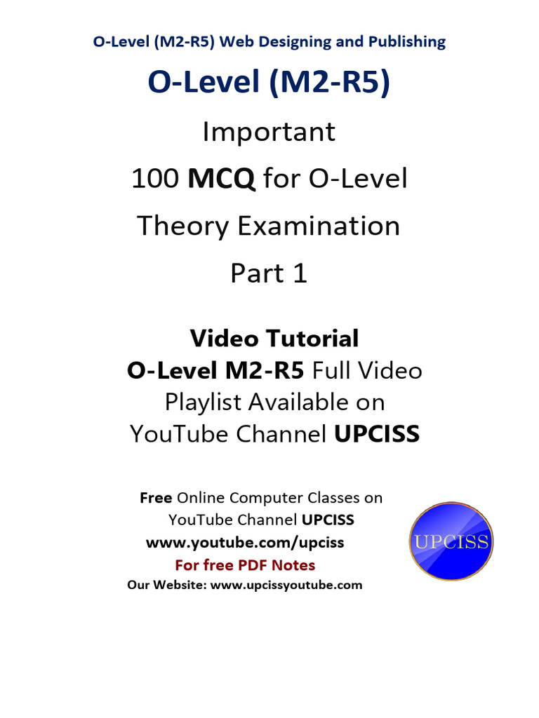O Level m2 r5 Imporant MCQ For Theory Examination Part 1 | PDF | World Wide Web | Internet & Web