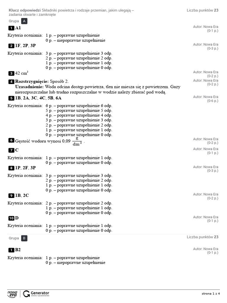 Składniki Powietrza I Rodzaje Przemian, Jakim Ulegają - Zadania Otwarte I Zamknięte Klucz ...