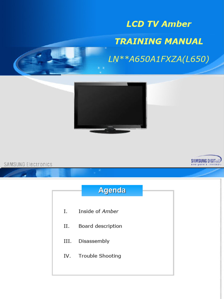 Samsung Ln32a6501f Ln37a650 Ln40a650 Ln46a650 Ln52a650f Amber Training ...