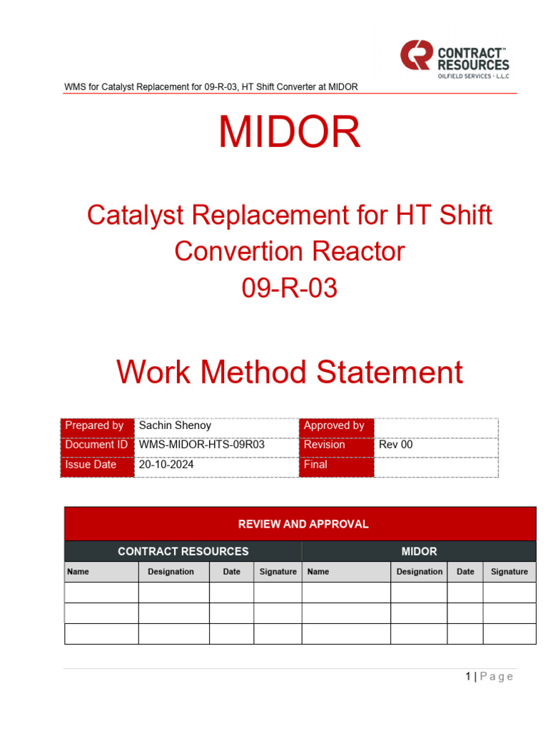 Work Method Statement - 09-R-03 HTS Convertor Midor - Rev.00 | PDF ...