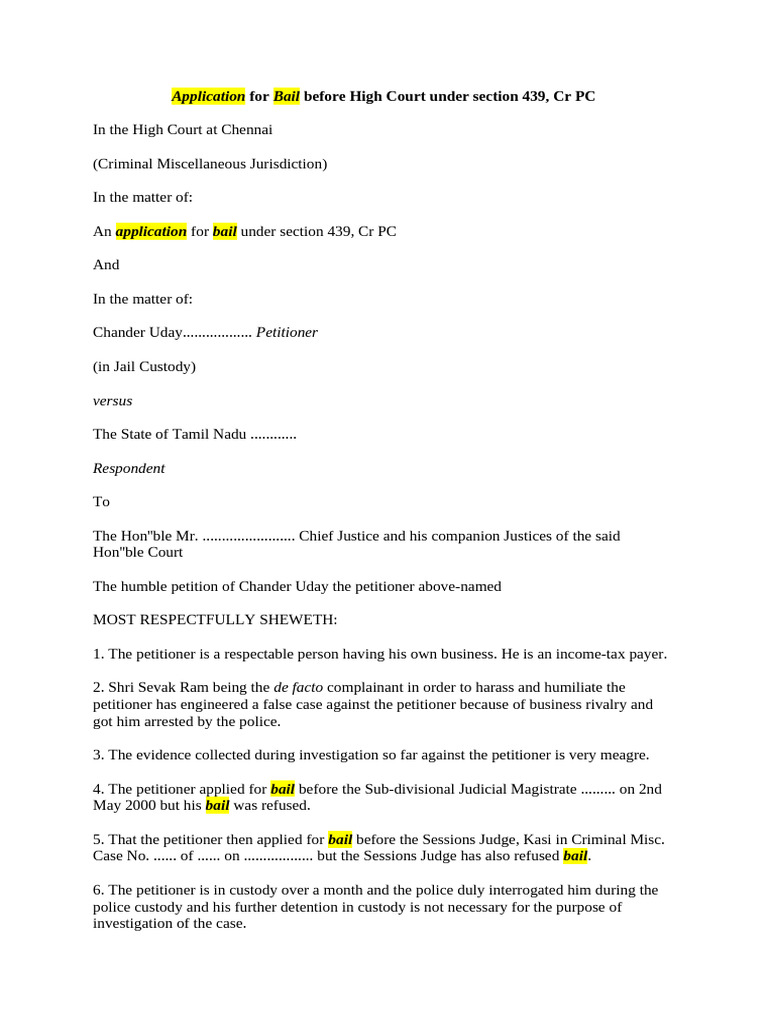 Drafts of Bail Applications | PDF | Bail | Arrest