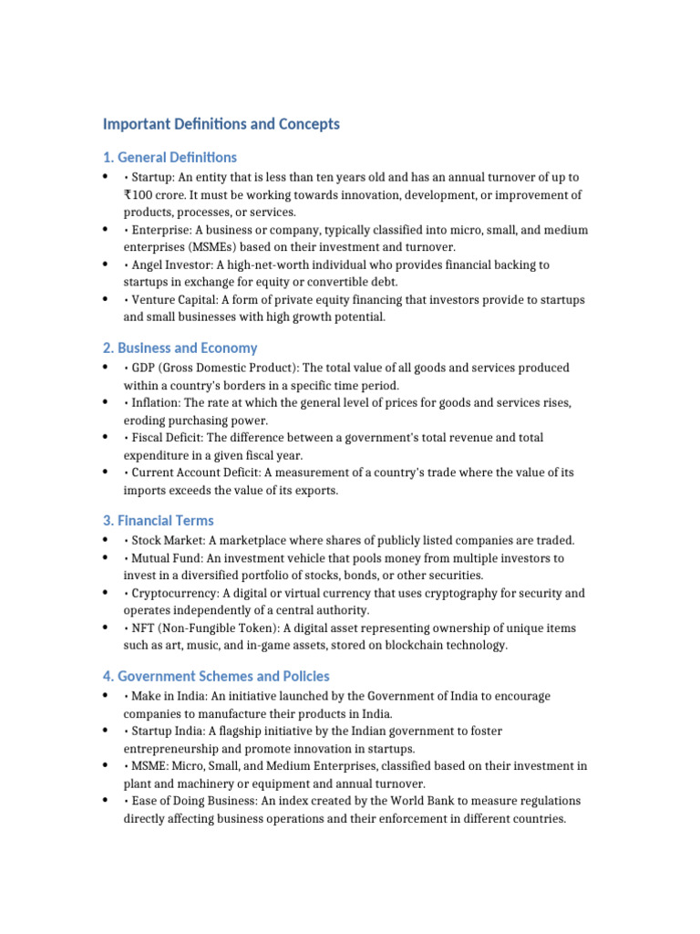 Important Definitions and Concepts | PDF