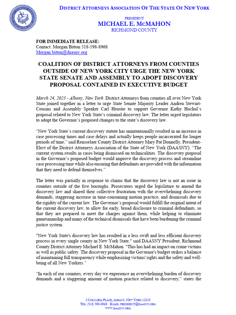 NY District Attorneys Urge Discovery Law Reform | PDF | Discovery (Law ...