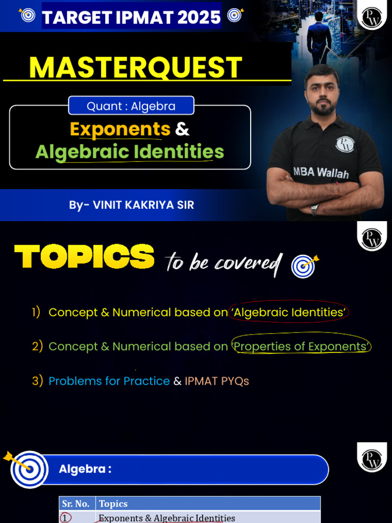Algebraic Identities & Exponents Guide | PDF | Algebra | Exponentiation
