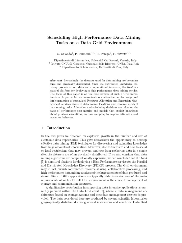 Scheduling High Performance Data Mining Tasks On A Data Grid Environment | PDF | Grid Computing ...