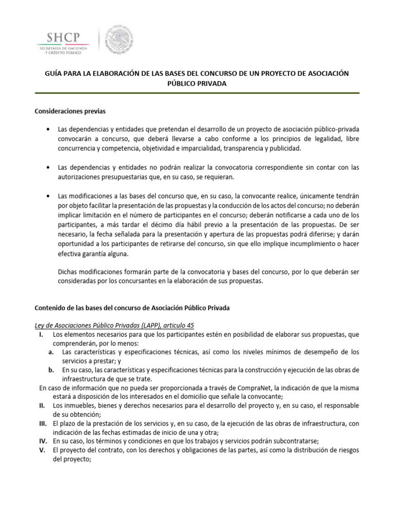 Gu A Elaboraci N Bases Consurso APP VF | PDF | Asociación público-privada | Sociedad de ...