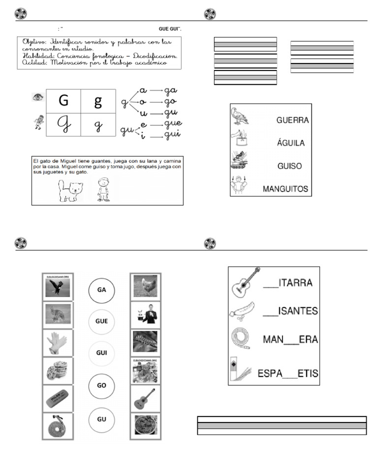 Leamos y Escribamos La G - Ga Go Gu Gue Gui | PDF