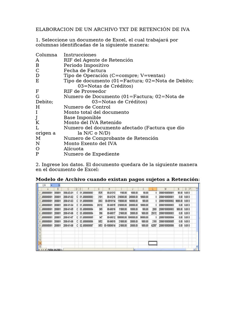 Elaboracion de Un Archivo TXT de Retención de Iva | PDF | Impuesto al valor agregado | Microsoft ...