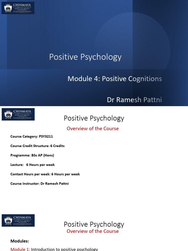 Positive Cognitions in Psychology Module | PDF | Self Efficacy | Optimism