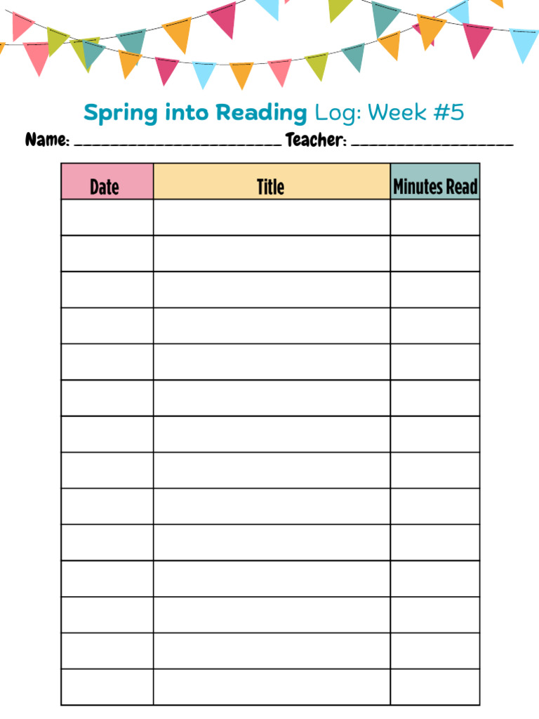 Week 5 Spring Reading Log Template | PDF