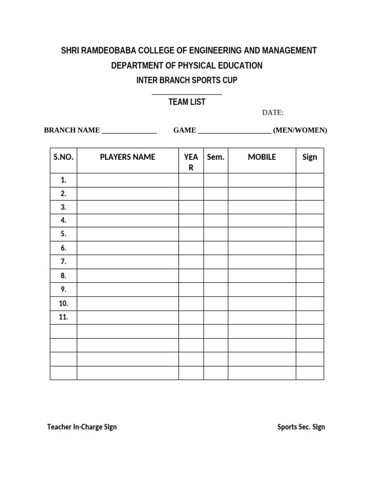 Team List Format | PDF