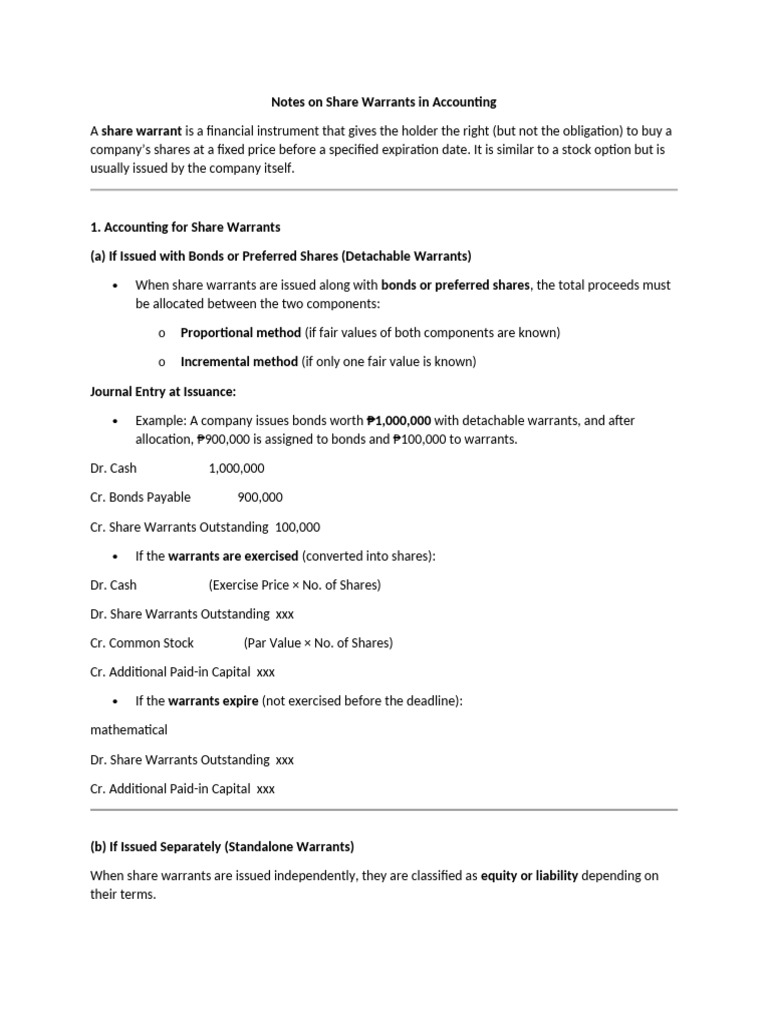 Accounting for Share Warrants | PDF
