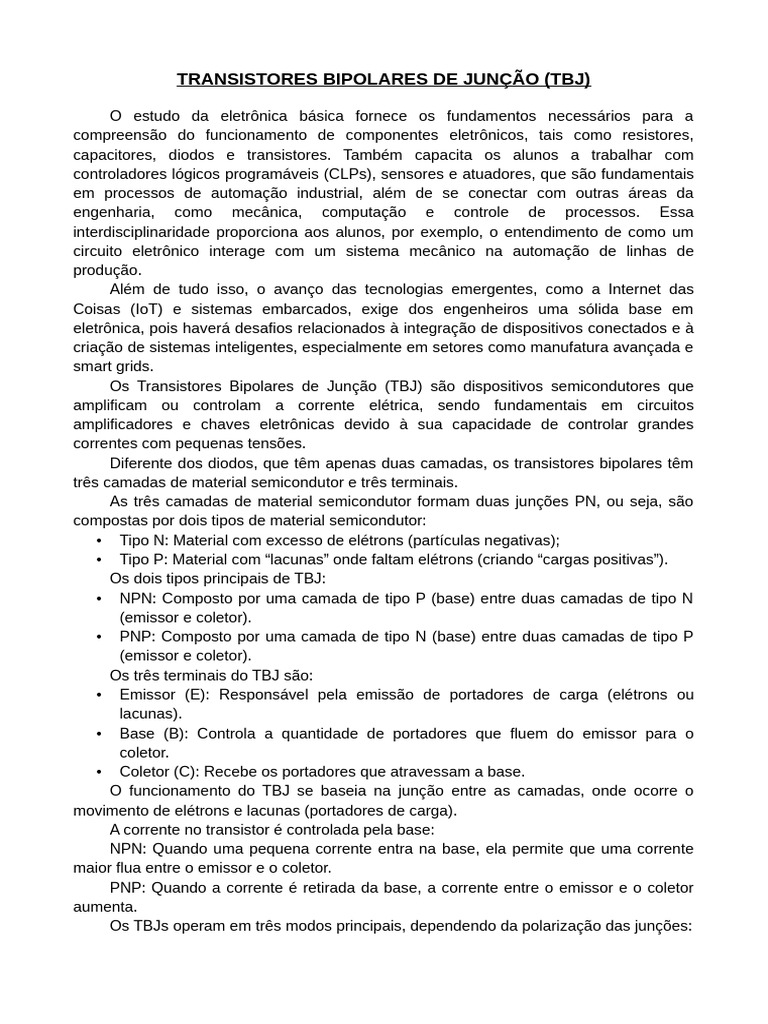 02 - Transistores Bipolares de Junção TBJ-Conceitos, Aplicação e Plano ...