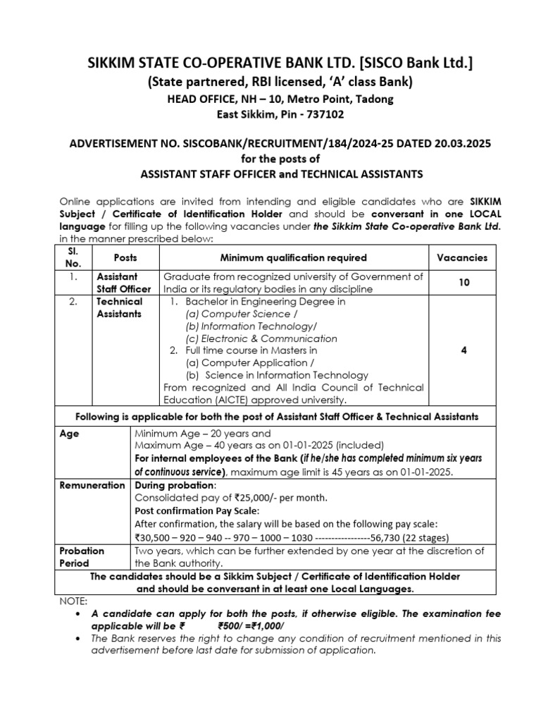 Advertisement Sisco Bank 2025 | PDF | Recruitment | Reason