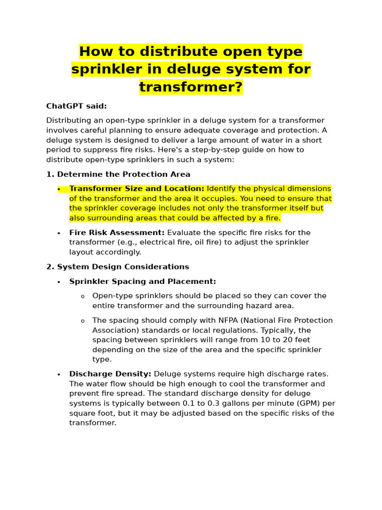 How To Distribute Open Type Sprinkler in Transformer | PDF | Fire ...
