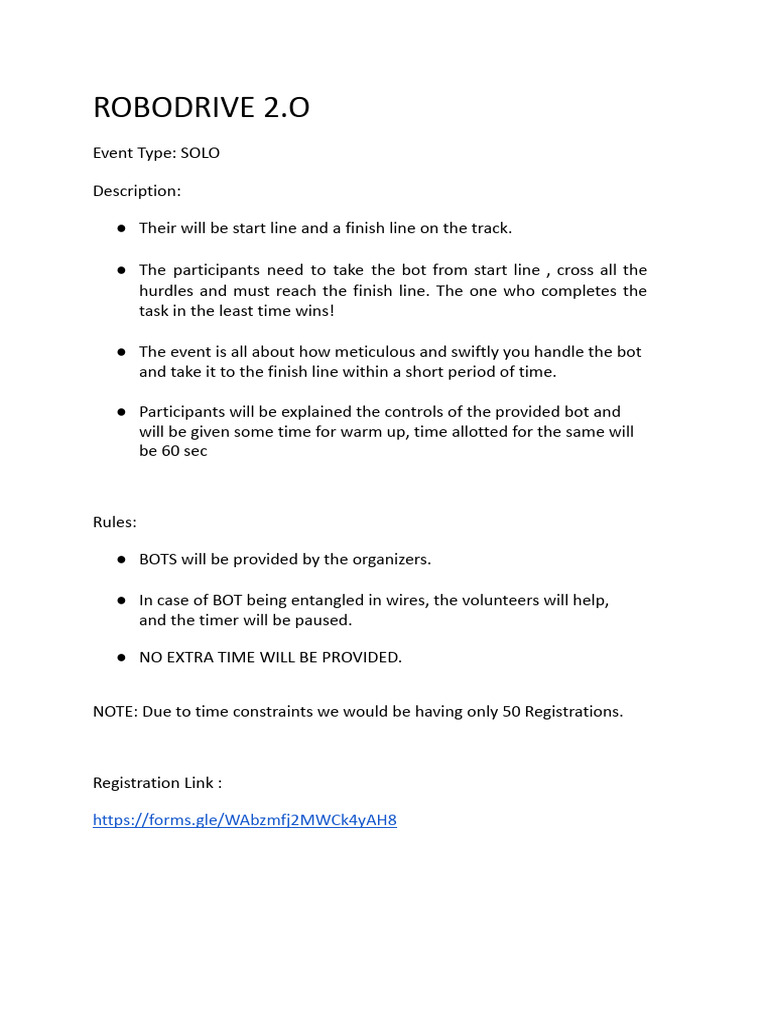 ROBODRIVE 2.0 Solo Bot Racing Event | PDF