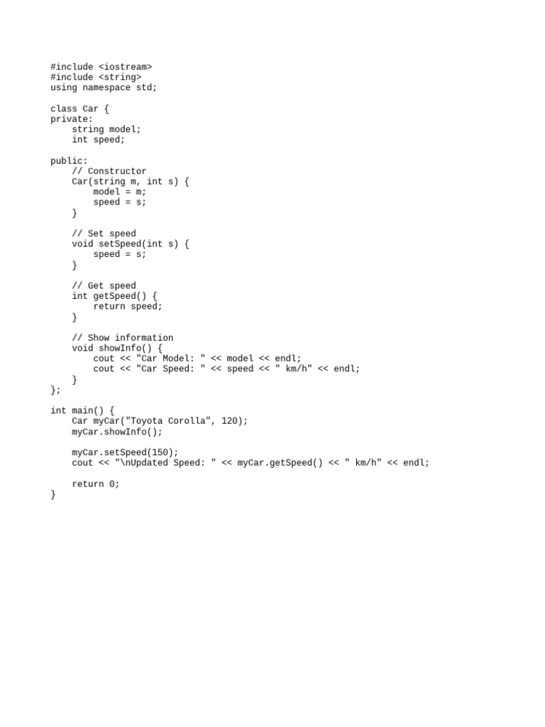 Car Class Implementation In C Pdf