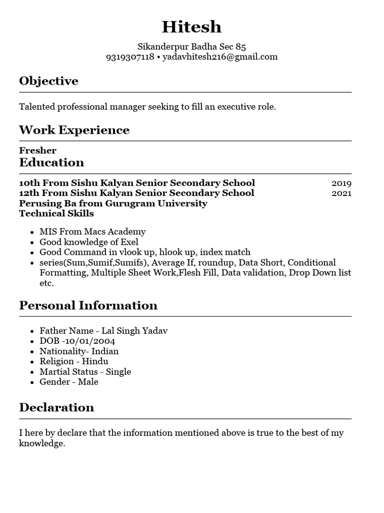 Executive Role Resume for Hitesh Yadav | PDF