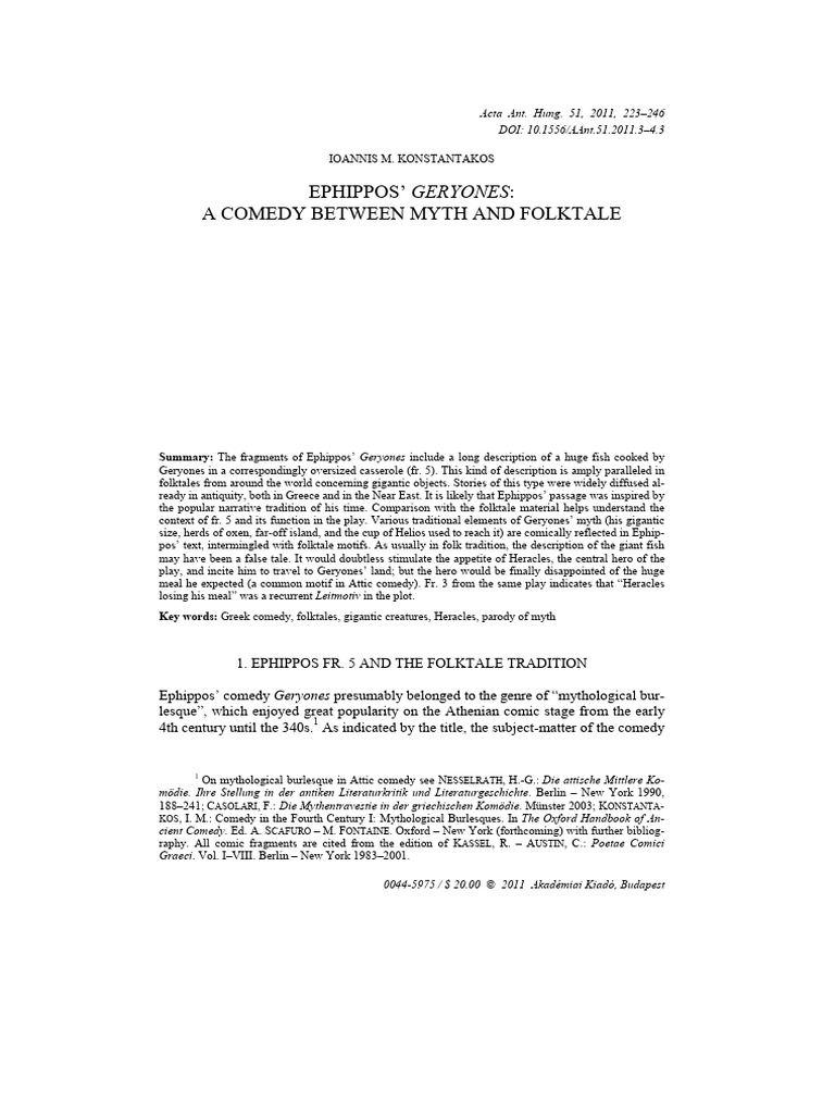 (Konstantakos) Ephippos' Geryones - A Comedy Between Myth and Folktale ...