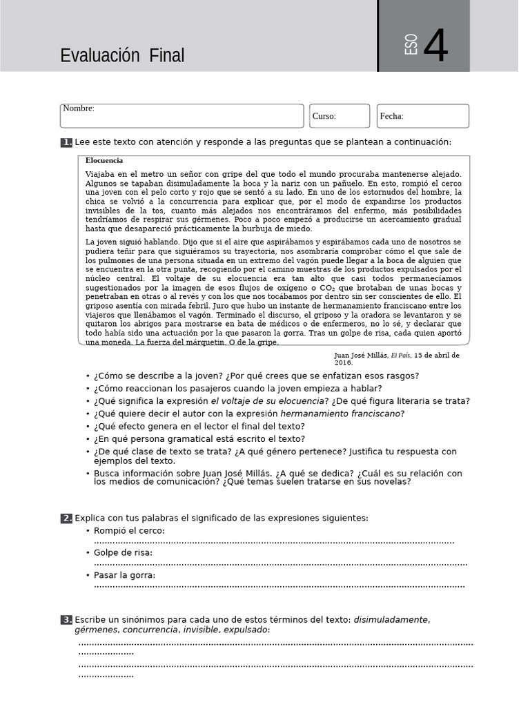 eval_final_leng_eso4_rXcu6SK | PDF | Oración (Lingüística) | Gramática