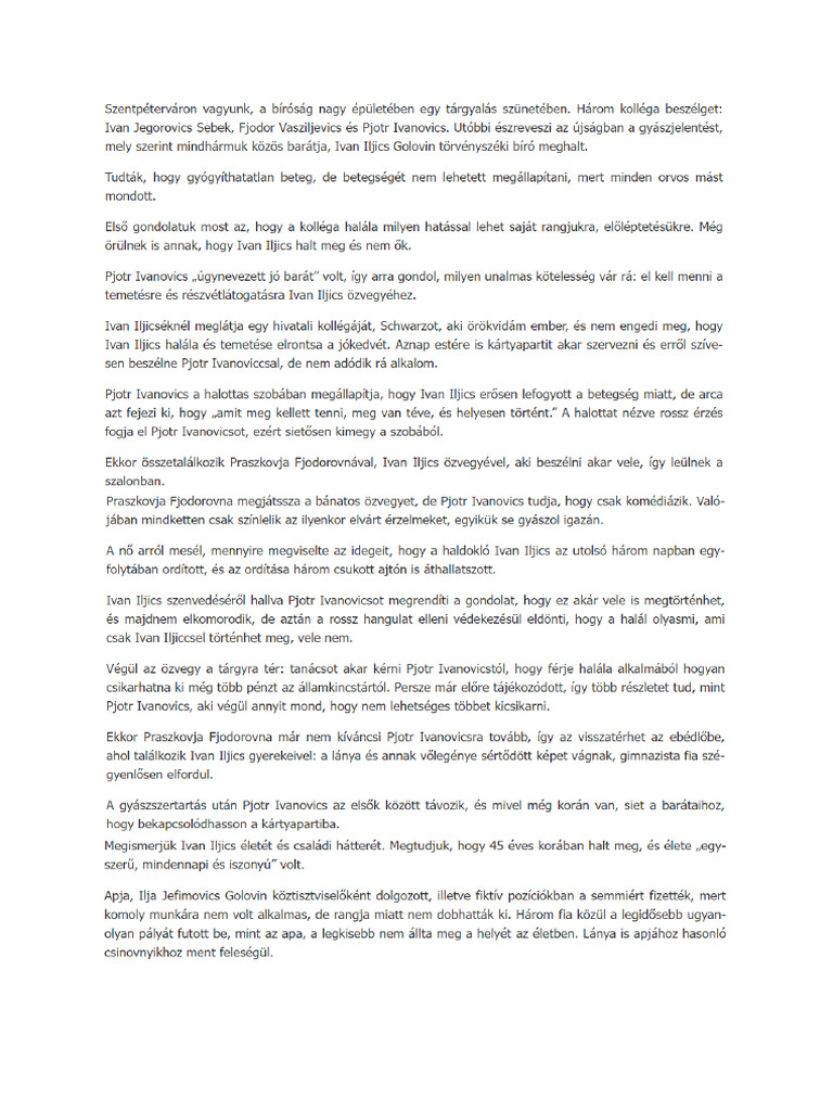 Ivan Iljics Halála Tartalom | PDF