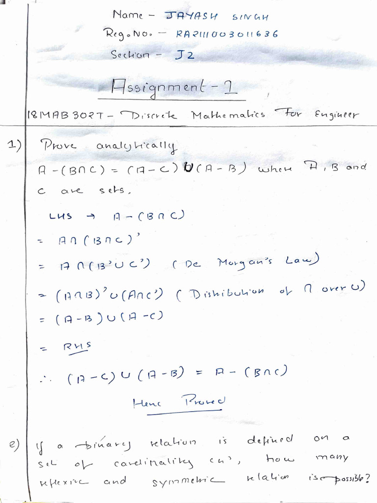 Maths Assignment 1 | PDF