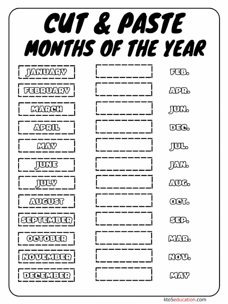 Cut Paste Months of The Year Worksheet | PDF