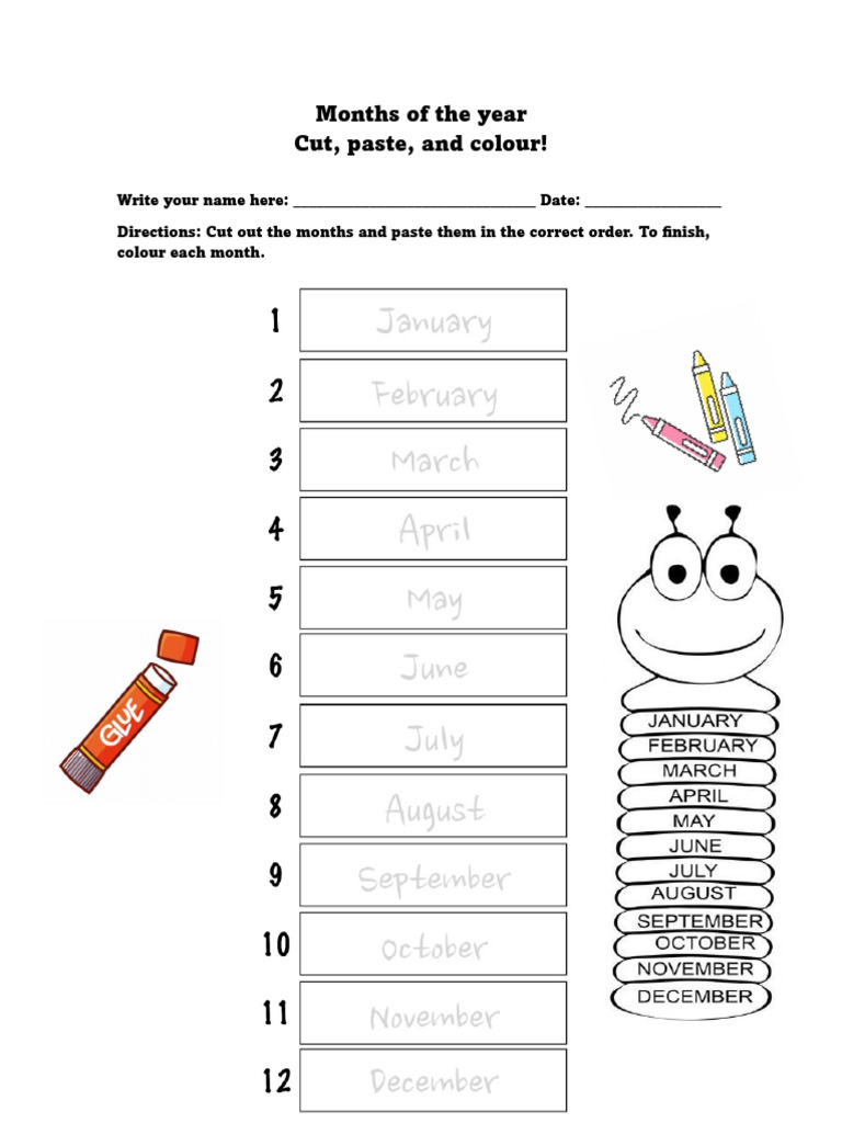 Pre-School Months Cut Paste Activity | PDF