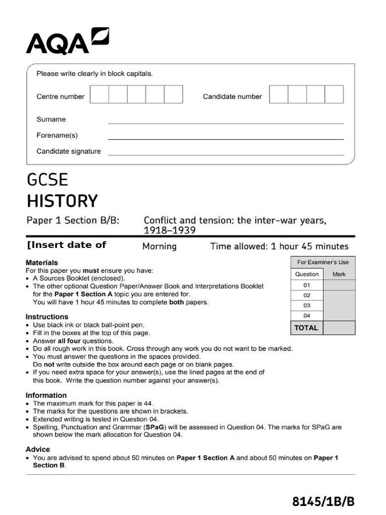 Exam Paper Template Conflict and Tension 1918 39 | PDF