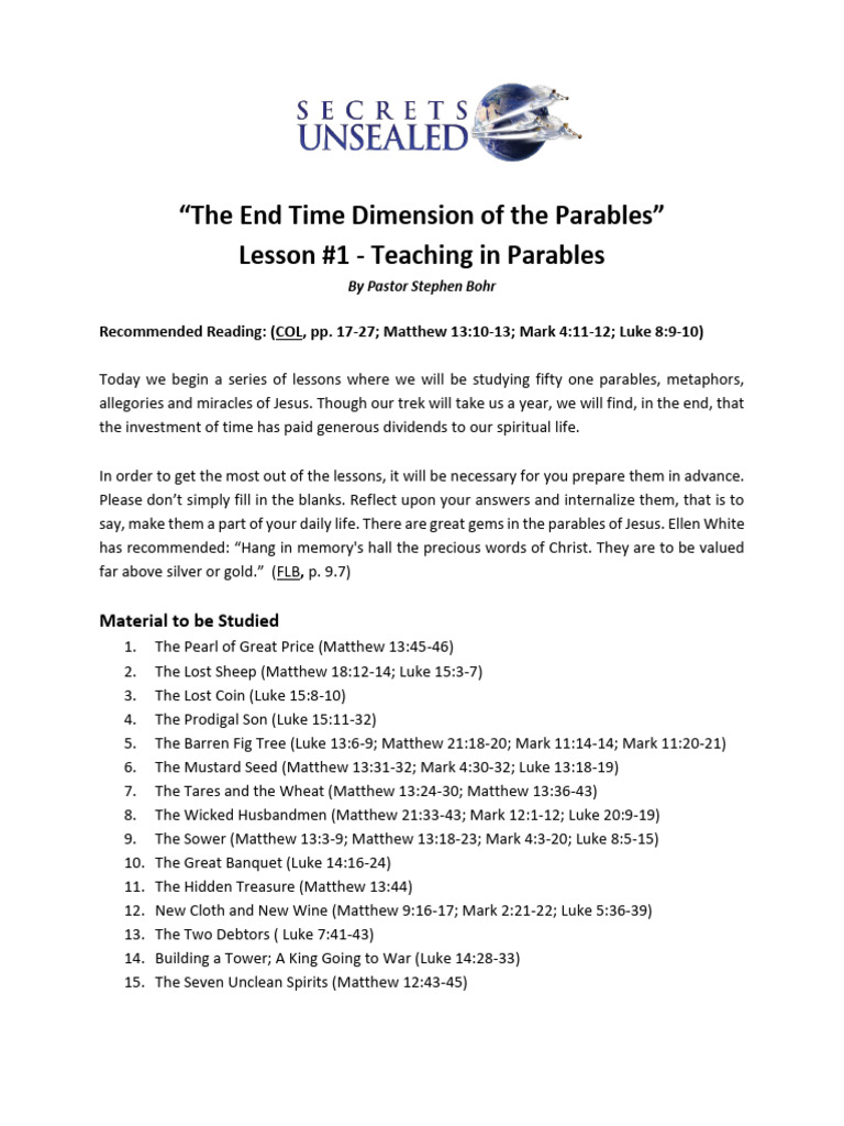 Lesson 1 Teaching in Parables - Compress | PDF | Parables Of Jesus | Jesus