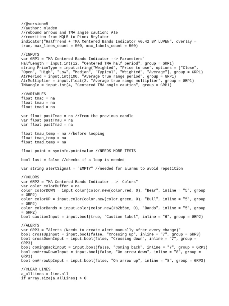 HalfTrend + TMA Centered Bands Indicator v0.42 BY LUPEN | PDF | Computer Programming