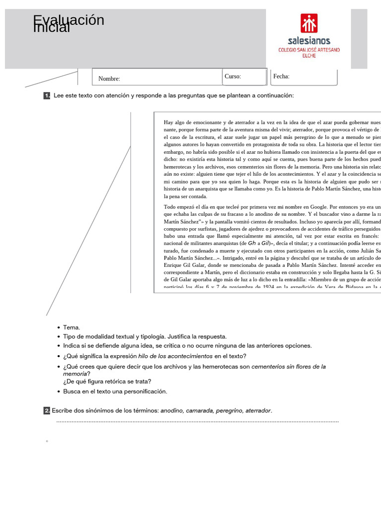 Eval Inicial Leng Eso4 VCKEyV4 | PDF | Gramática | Lingüística