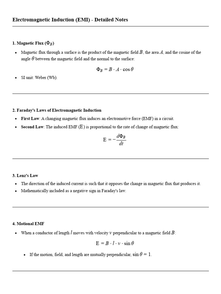 Electromagnetic Induction Short Notes | PDF | Electromagnetic Induction ...