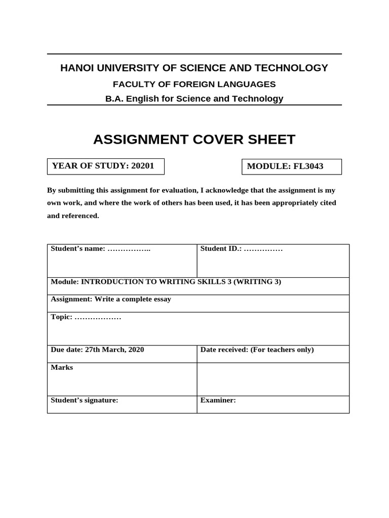 Essay Cover Sheet | PDF