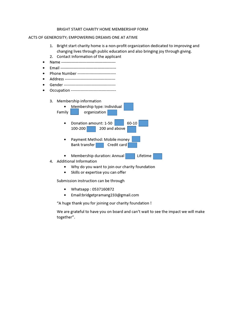 BRIGHT START CHARITY HOME MEMBERSHIP FORM A | PDF