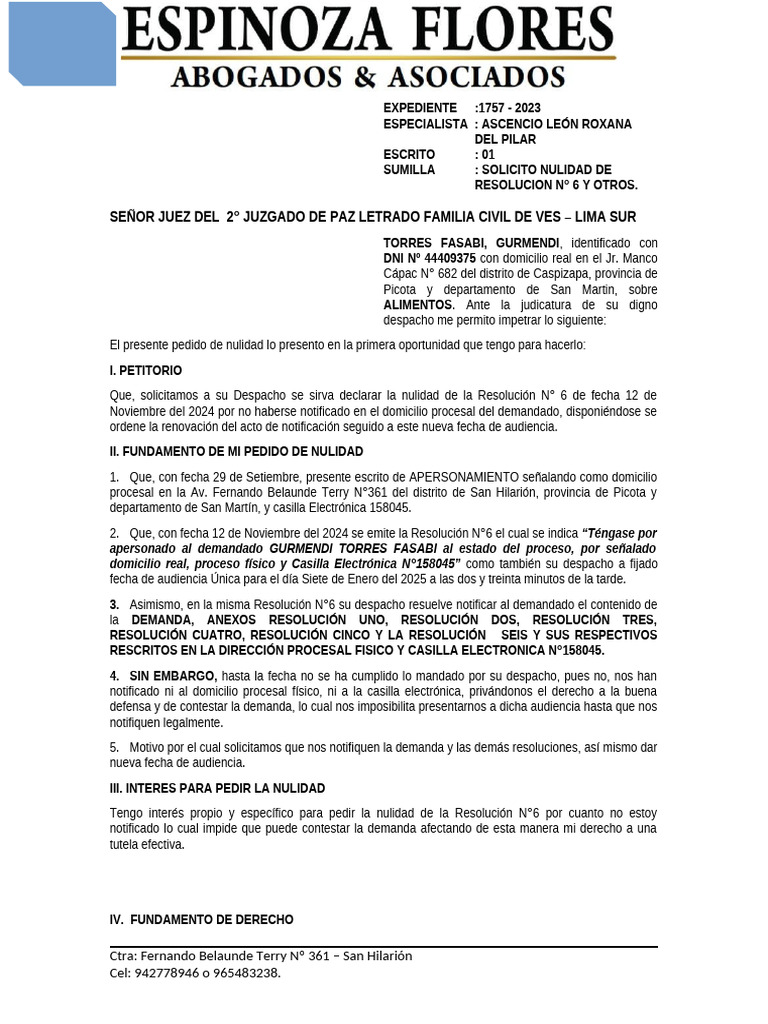 Solicito Nulidad de Resolucion N6 | PDF | Nulo (ley) | Ley procesal