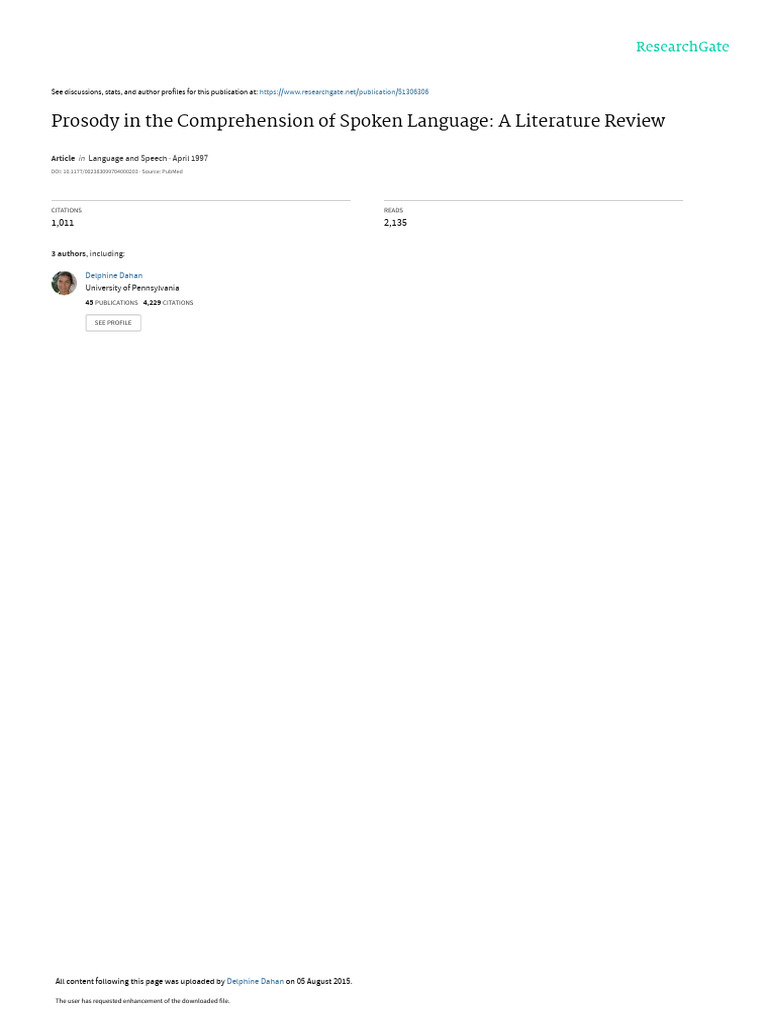 Prosody in The Comprehension of Spoken Language A | PDF | Stress ...