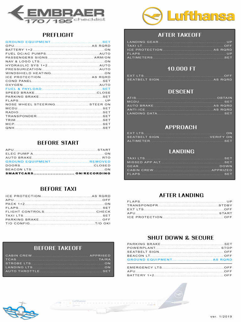 EMBRAER 170,195 Checklist LUFTHANSA | PDF