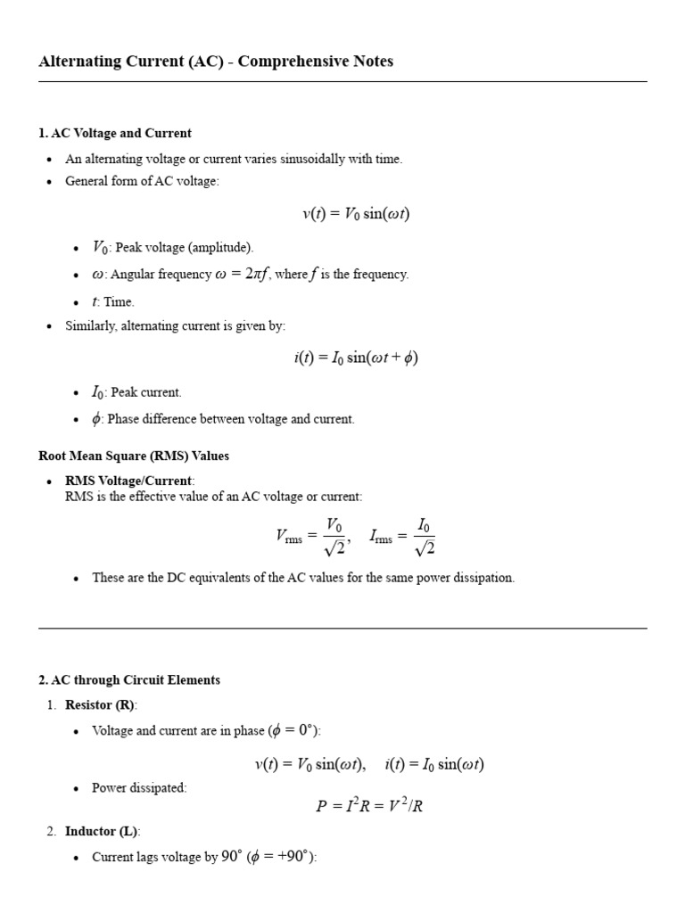 AC Circuit Formula Sheet and Notes | PDF | Electrical Impedance ...