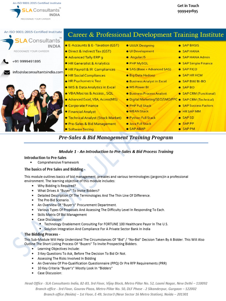 Pre-Sales & Bid Management Training | PDF | Procurement | Business