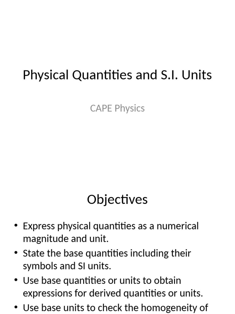 Understanding Physical Quantities & S.I. Units | PDF | International ...