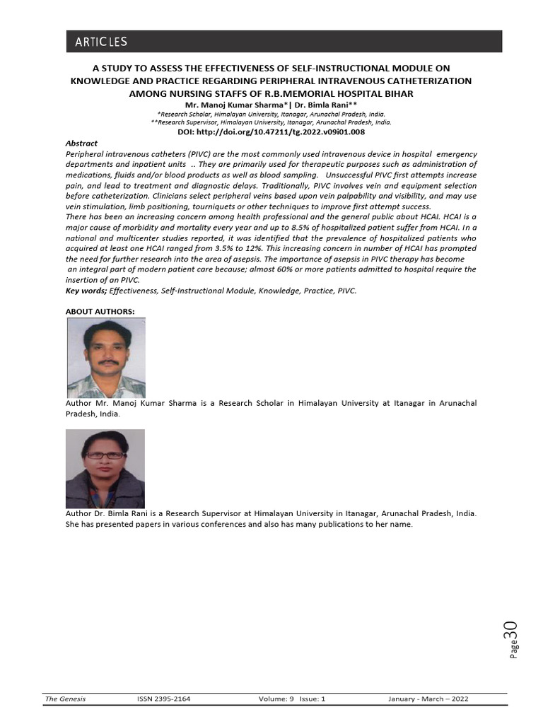 Article-8 TG January March 2022 MR Manoj Kumar Sharma DR Bimla Rani Full | PDF | Intravenous ...