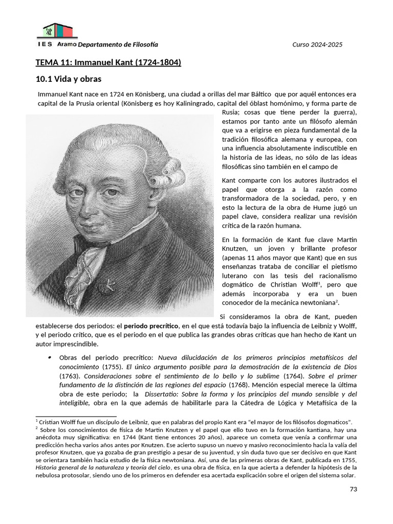 Vida y obras de Immanuel Kant | PDF | Immanuel Kant | A priori y a ...