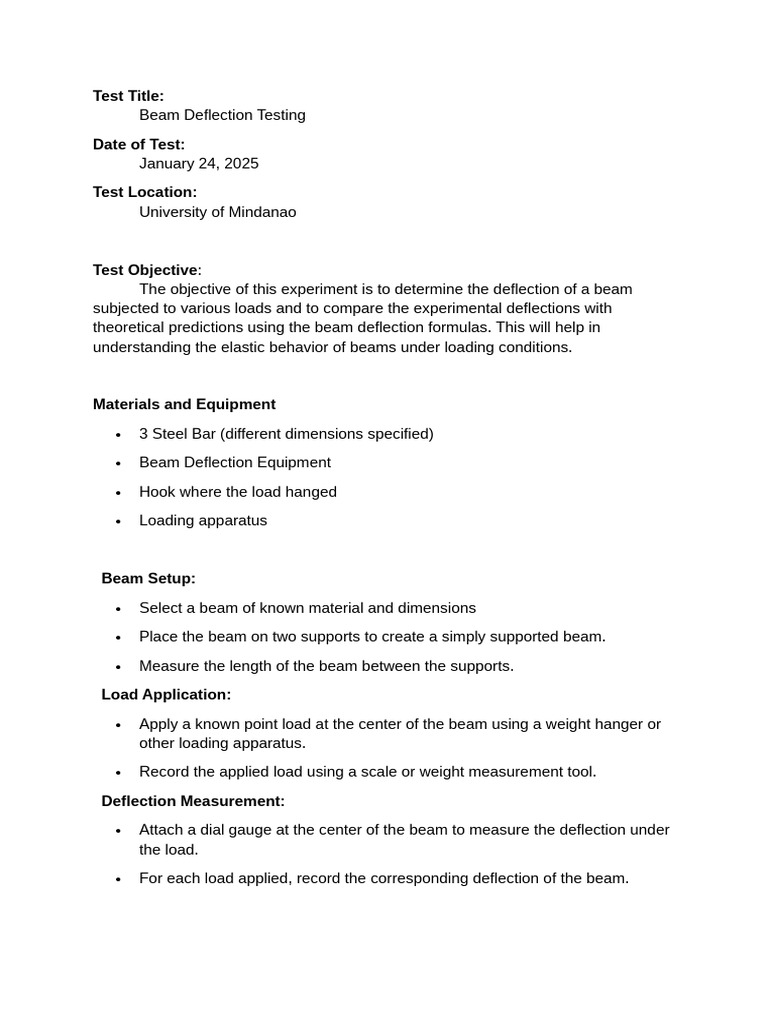 Beam Deflection Testing Results | PDF | Beam (Structure) | Elasticity ...