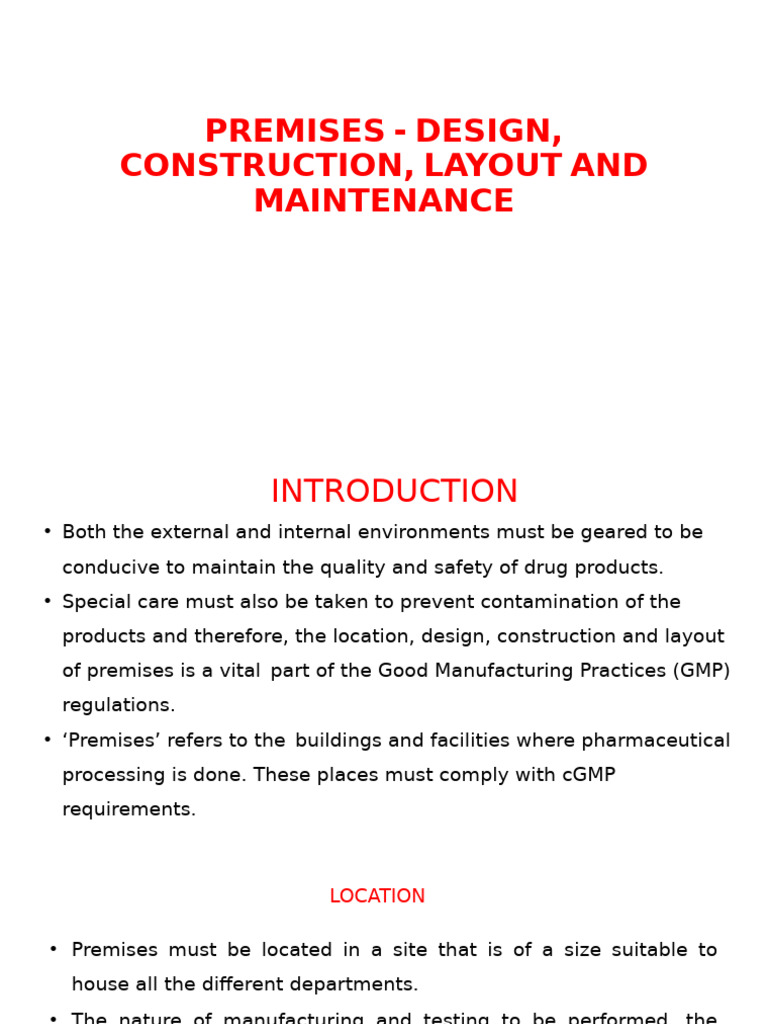 Premises - Design, Construction, Layout and | PDF
