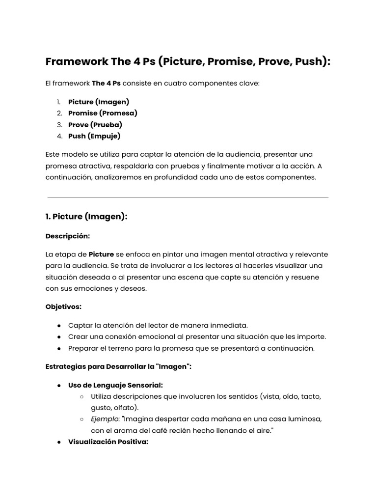 Framework The 4 Ps (Picture, Promise, Prove, Push) | PDF | Las emociones