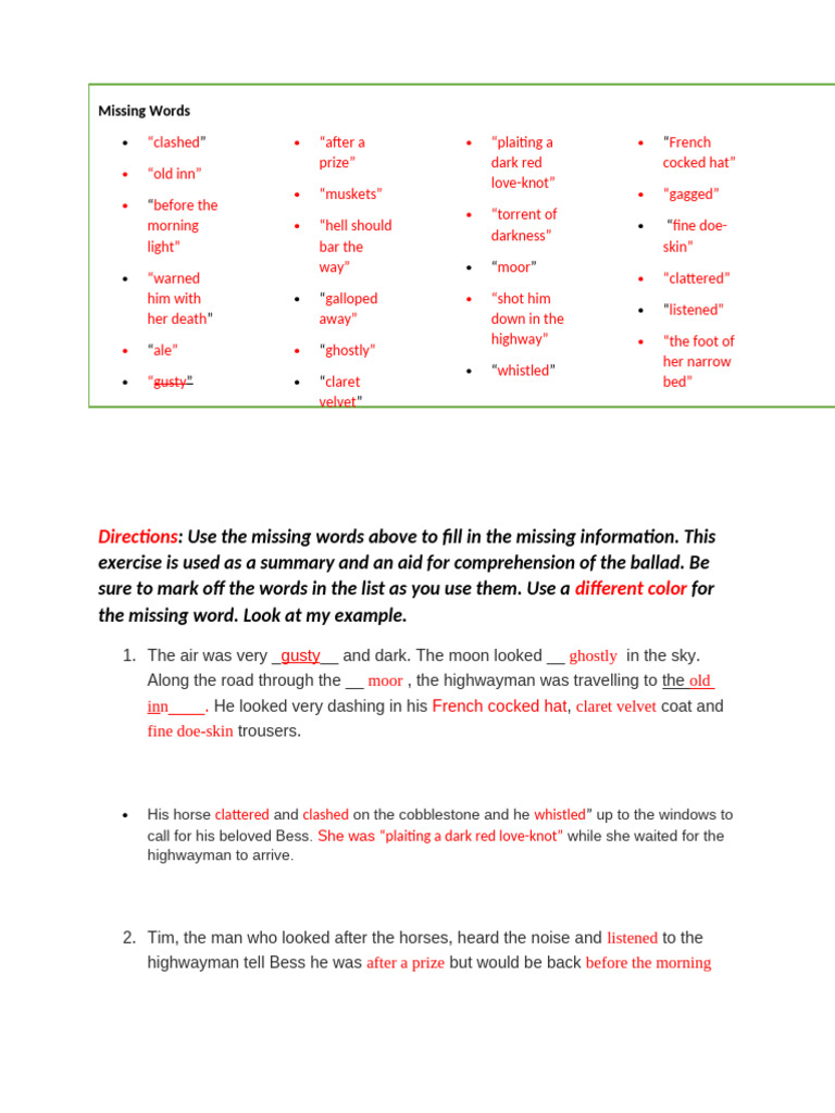 Summary of "The Highwayman" Poem | PDF
